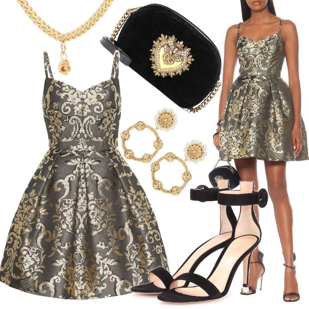 Dolce And Gabbana Metallic Brocade Minidress Gold Outfit For Womenoutfits